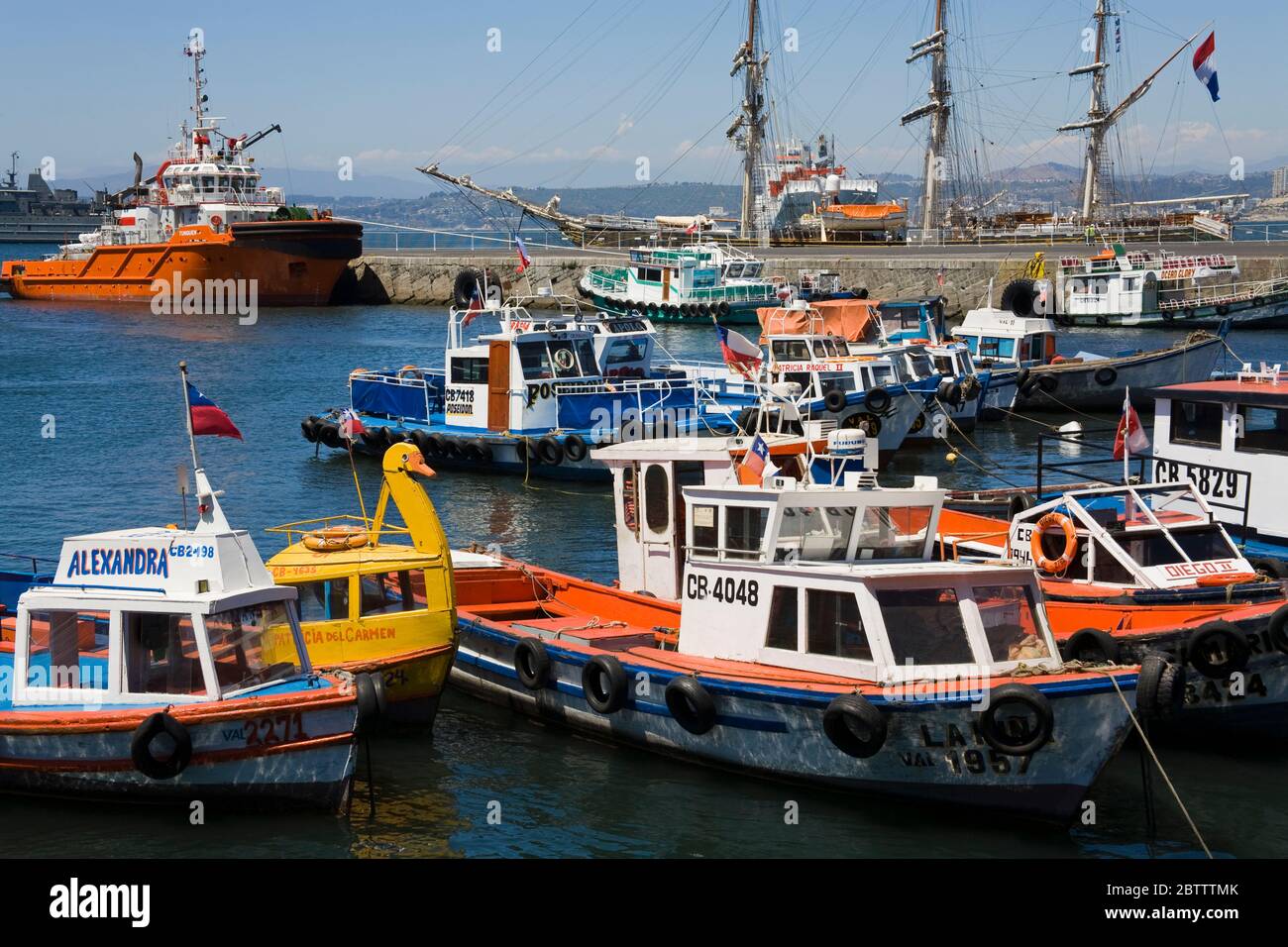 Boats, Muelle Prat near Plaza Sotomayor in Valparaiso, Chile, South ...