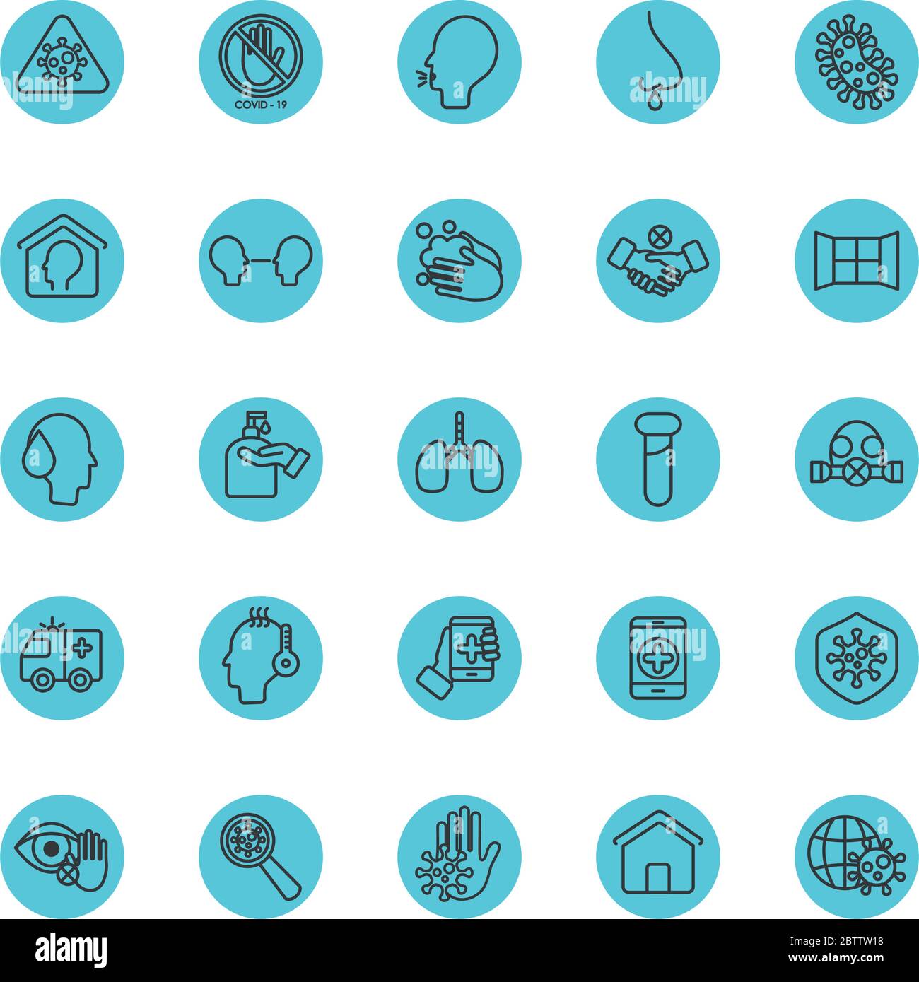 ambulance and coronavirus protective measures icon set over white ...