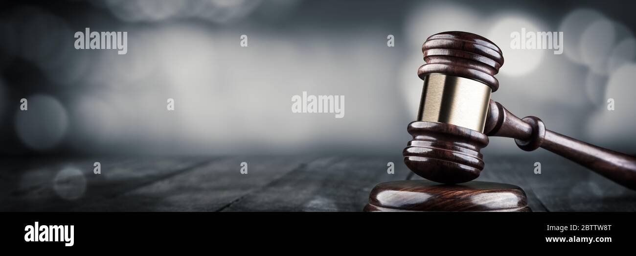 Gavel And Block On Wooden Desk With Bokeh Background - Law And Justice ...