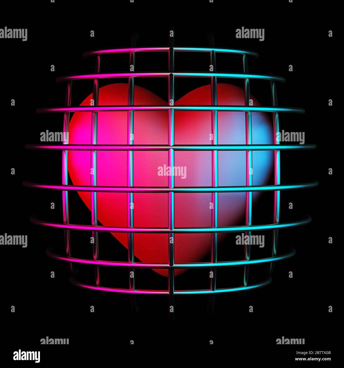 heart symbol behind bars on black. 3d rendering Stock Photo - Alamy
