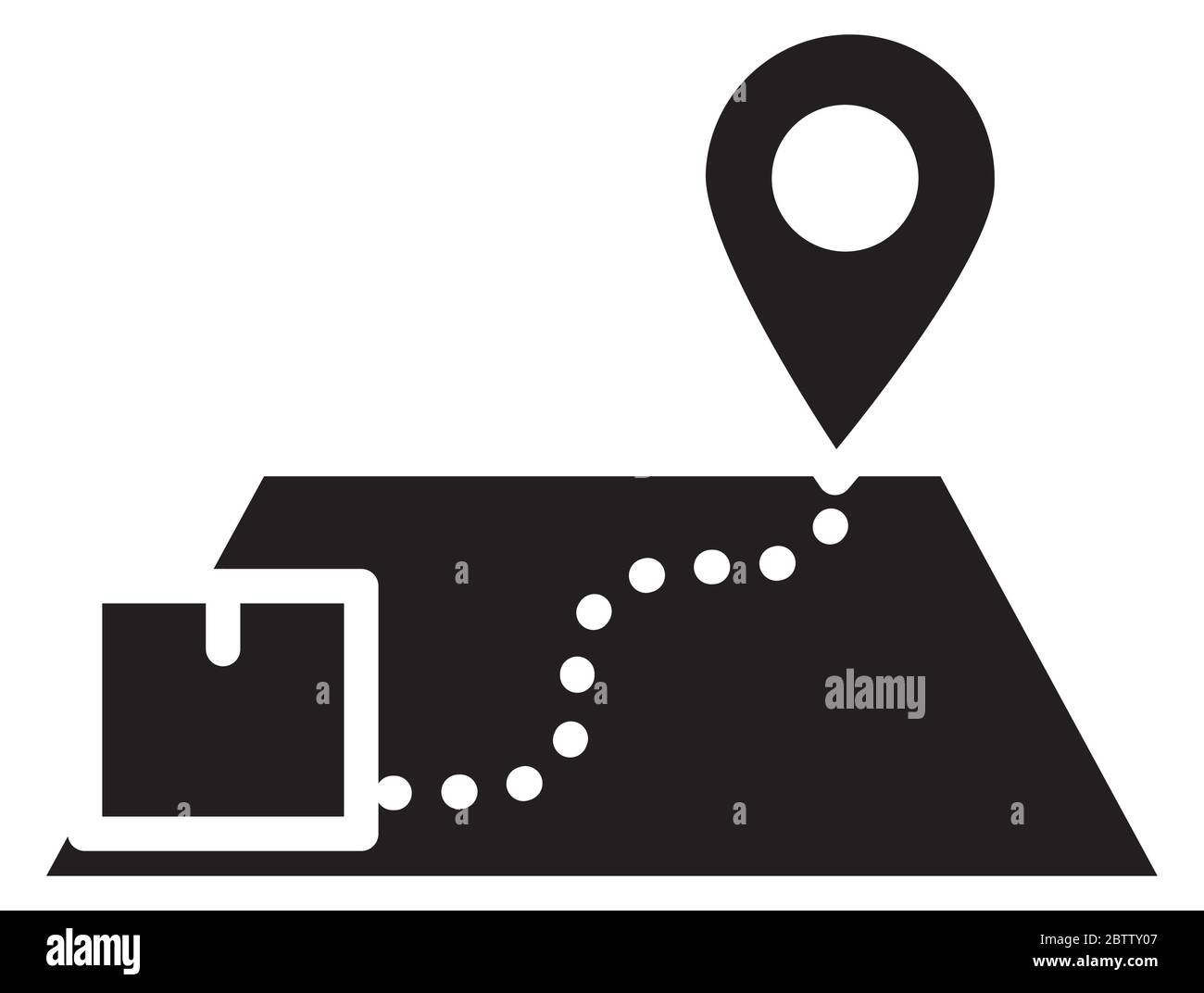 box in a map and location pin over white background, silhouette style ...