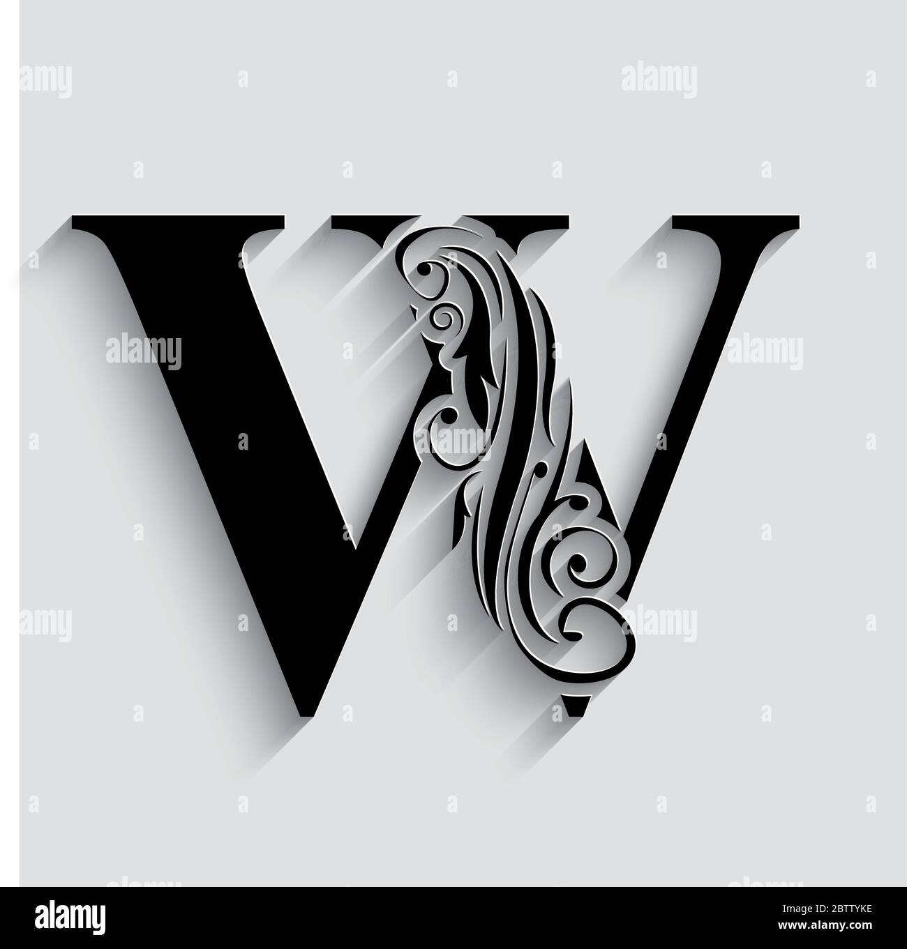 letter W. Black flower alphabet. Beautiful capital letter with shadow ...