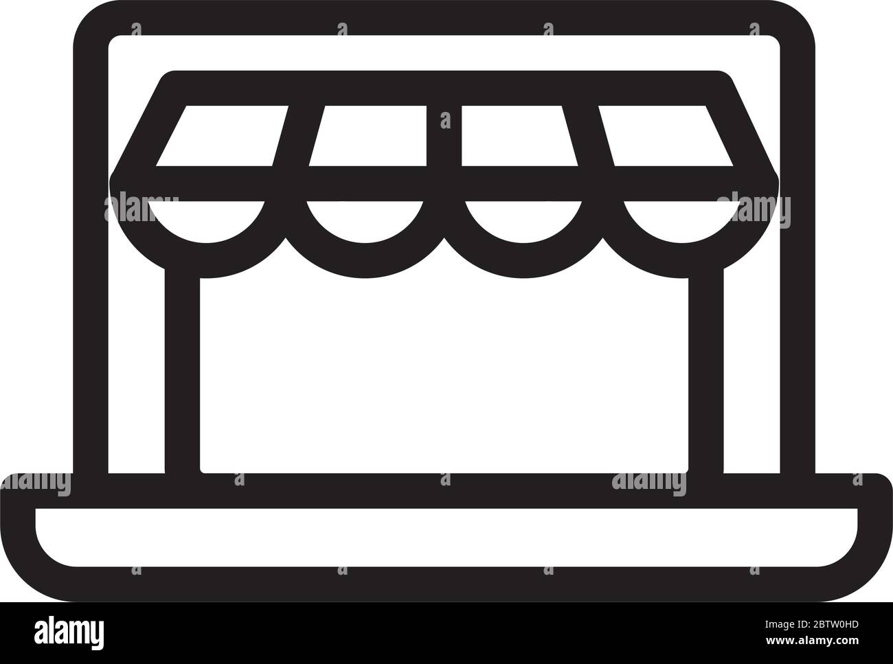 shopping online concept, laptop computer with store tent icon over ...
