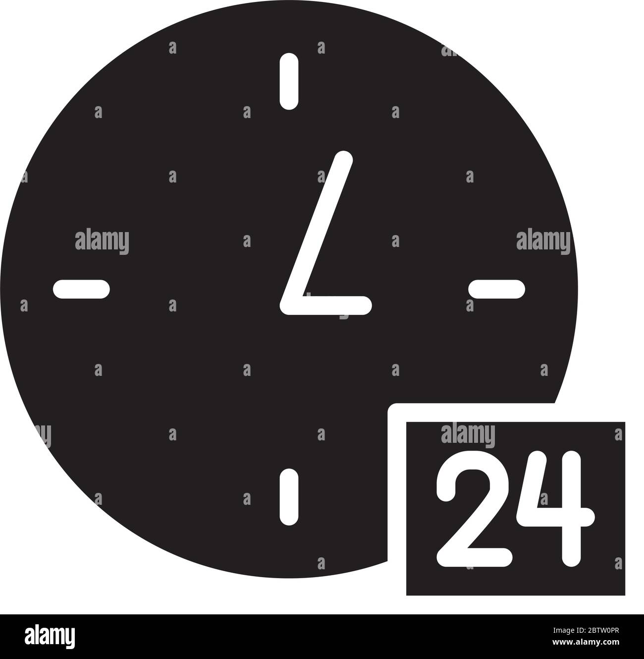 24 hours symbol, clock icon over white background, silhouette style ...