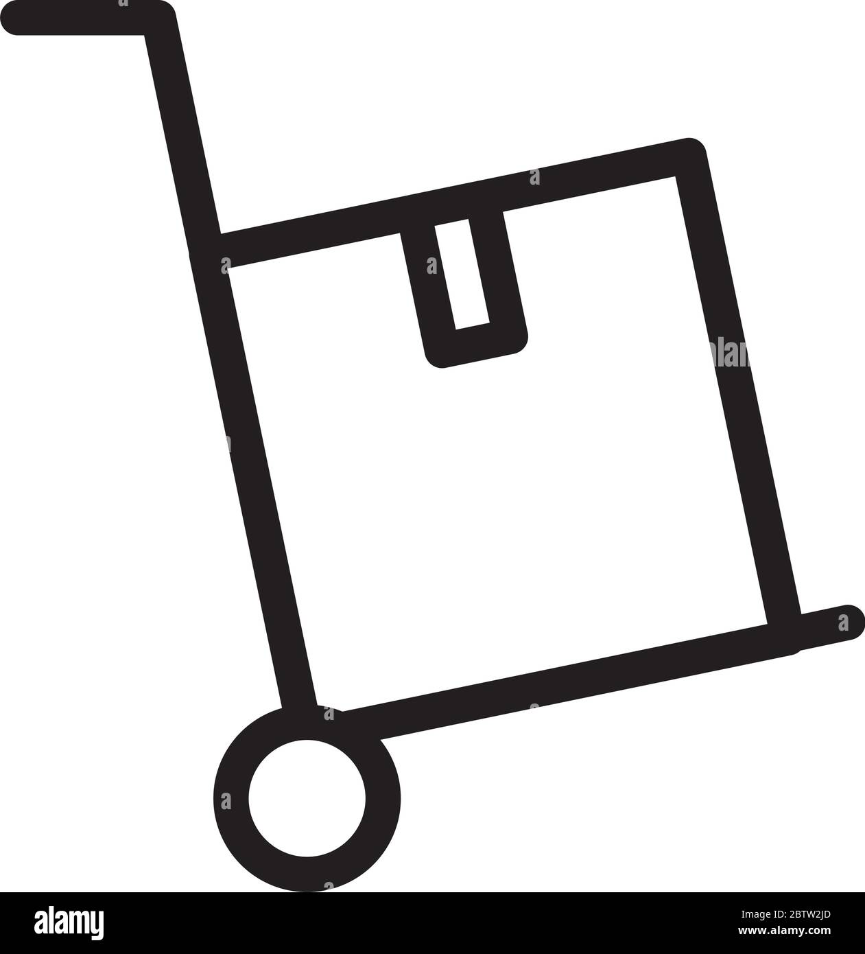 handcart with box icon over white background, line style, vector ...