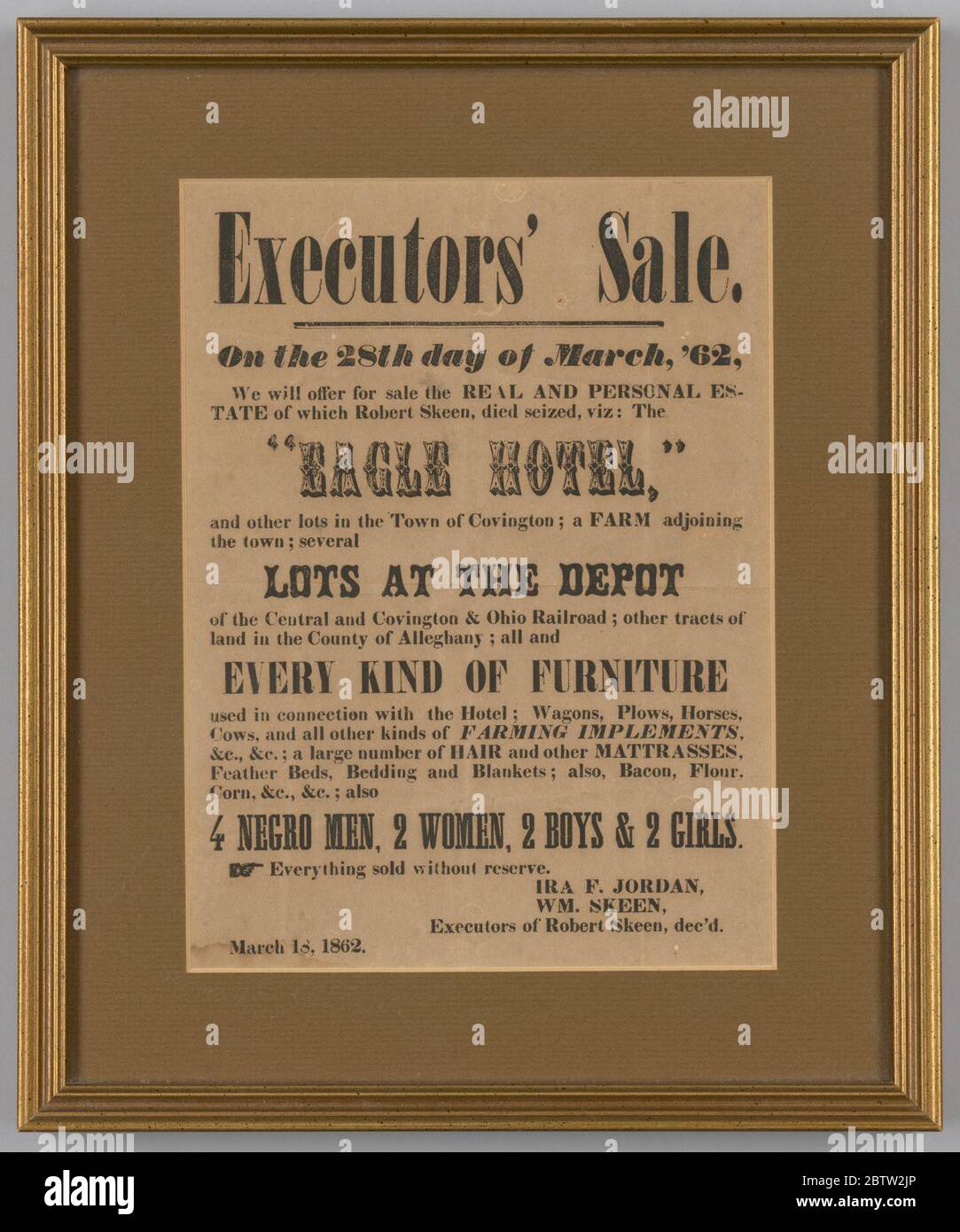 Broadside for the estate sale of Robert Skeen including ten enslaved ...