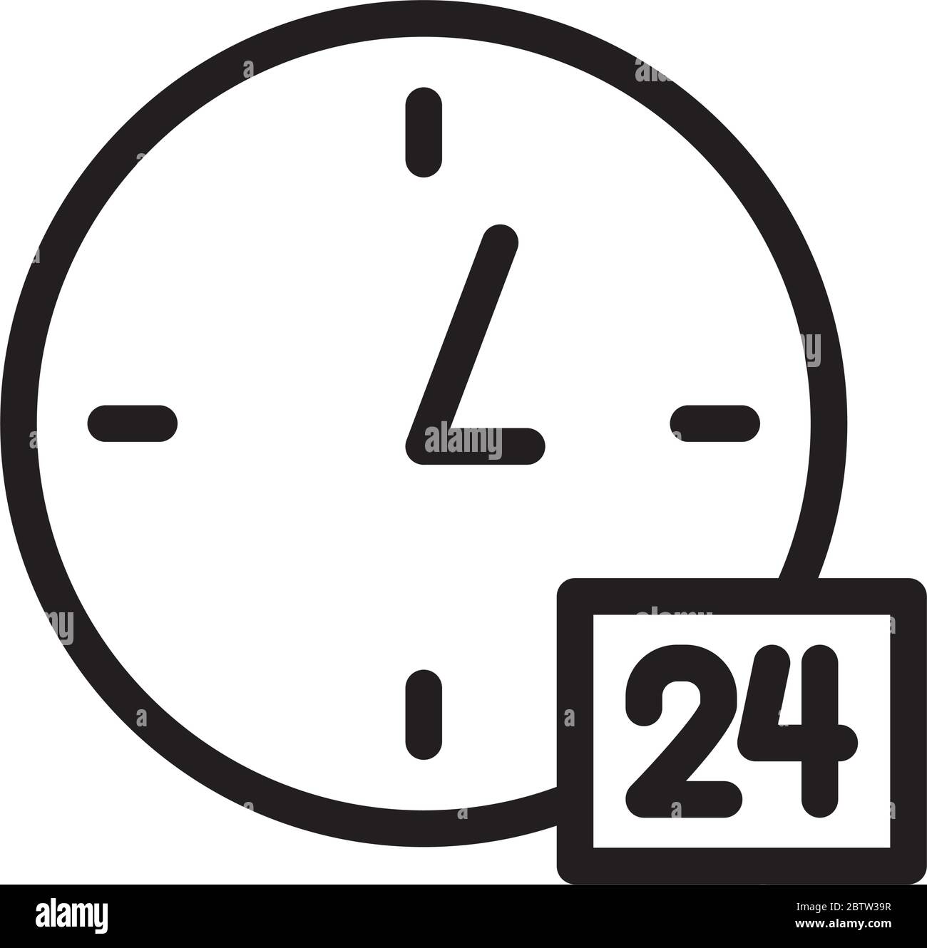 24 hours symbol, clock icon over white background, line style, vector ...
