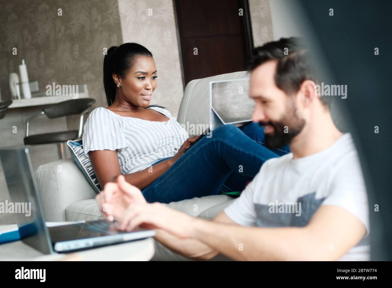 Happy husband working home hi-res stock photography and images - Alamy