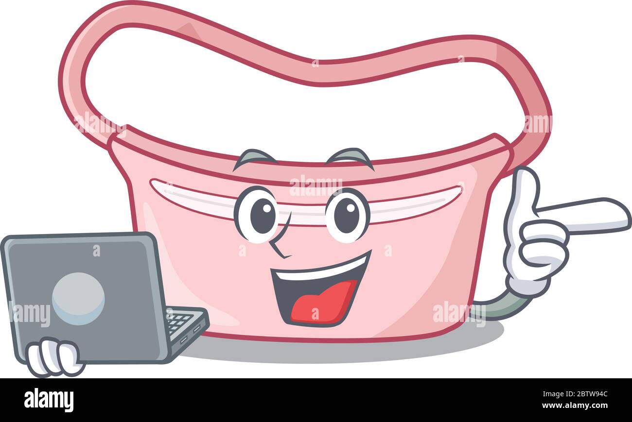 Smart cartoon character of women waist bag studying at home with a ...