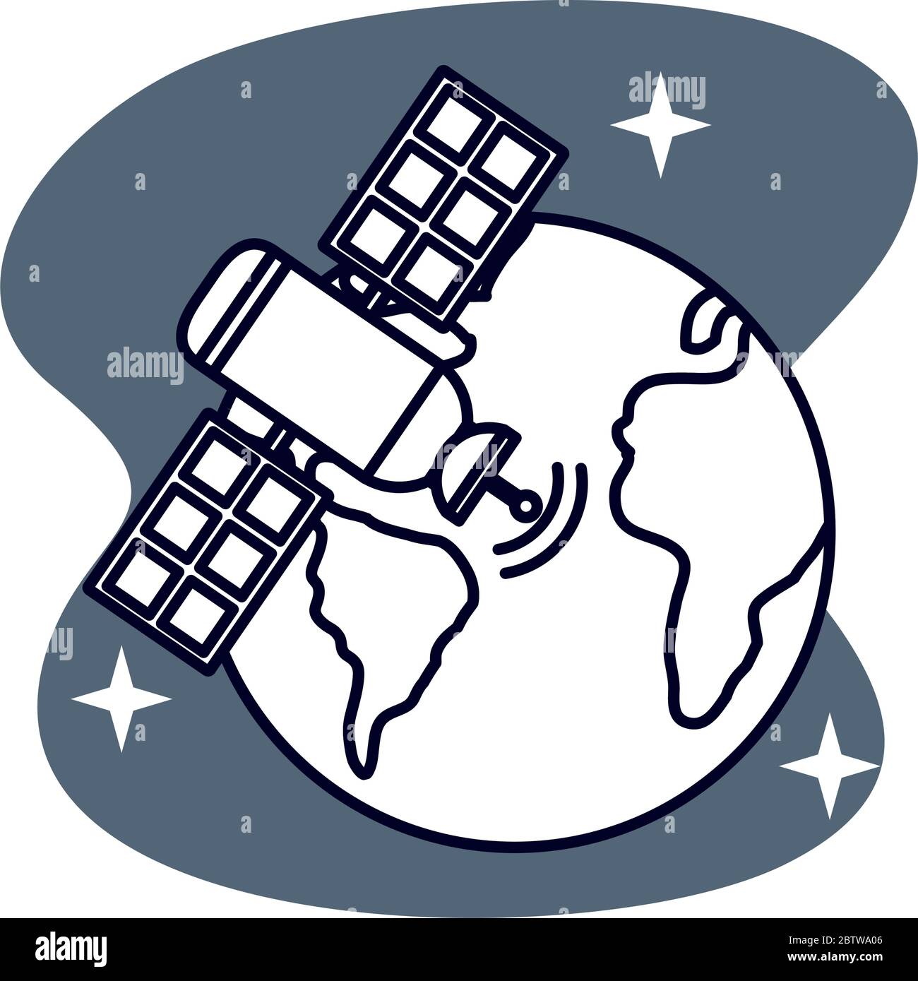 space satellite communication with earth planet vector illustration ...
