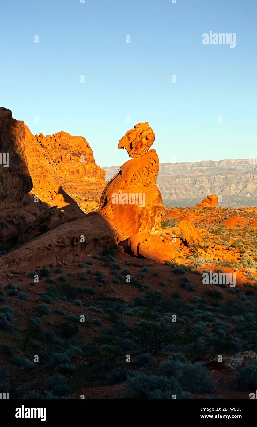 NV00151-00...NEVADA - Balanced Rock formation at sunset in Valley of ...
