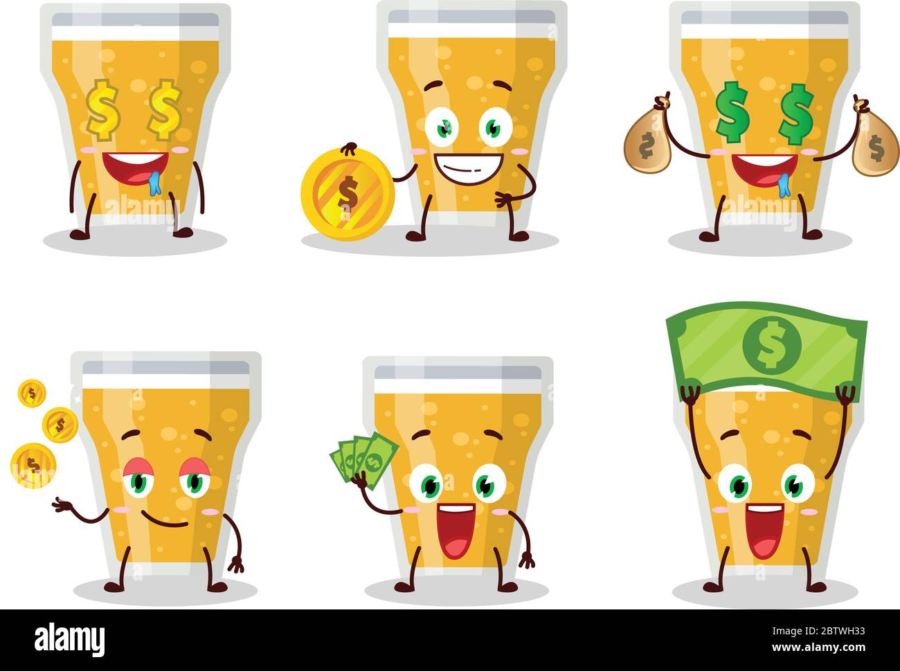 Glass of beer cartoon character with cute emoticon bring money Stock ...