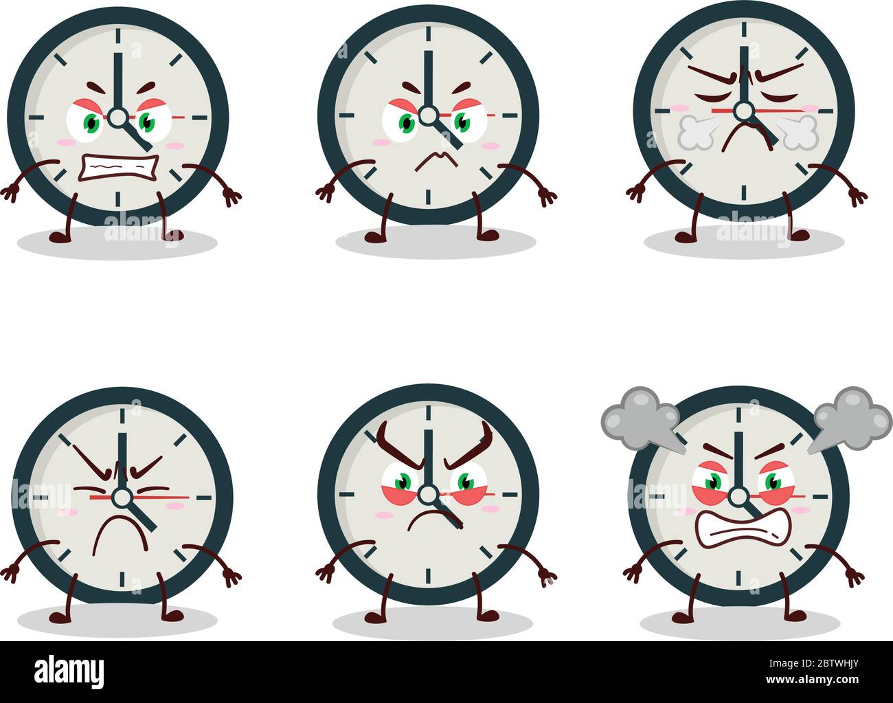 Clock cartoon character with various angry expressions Stock Vector ...