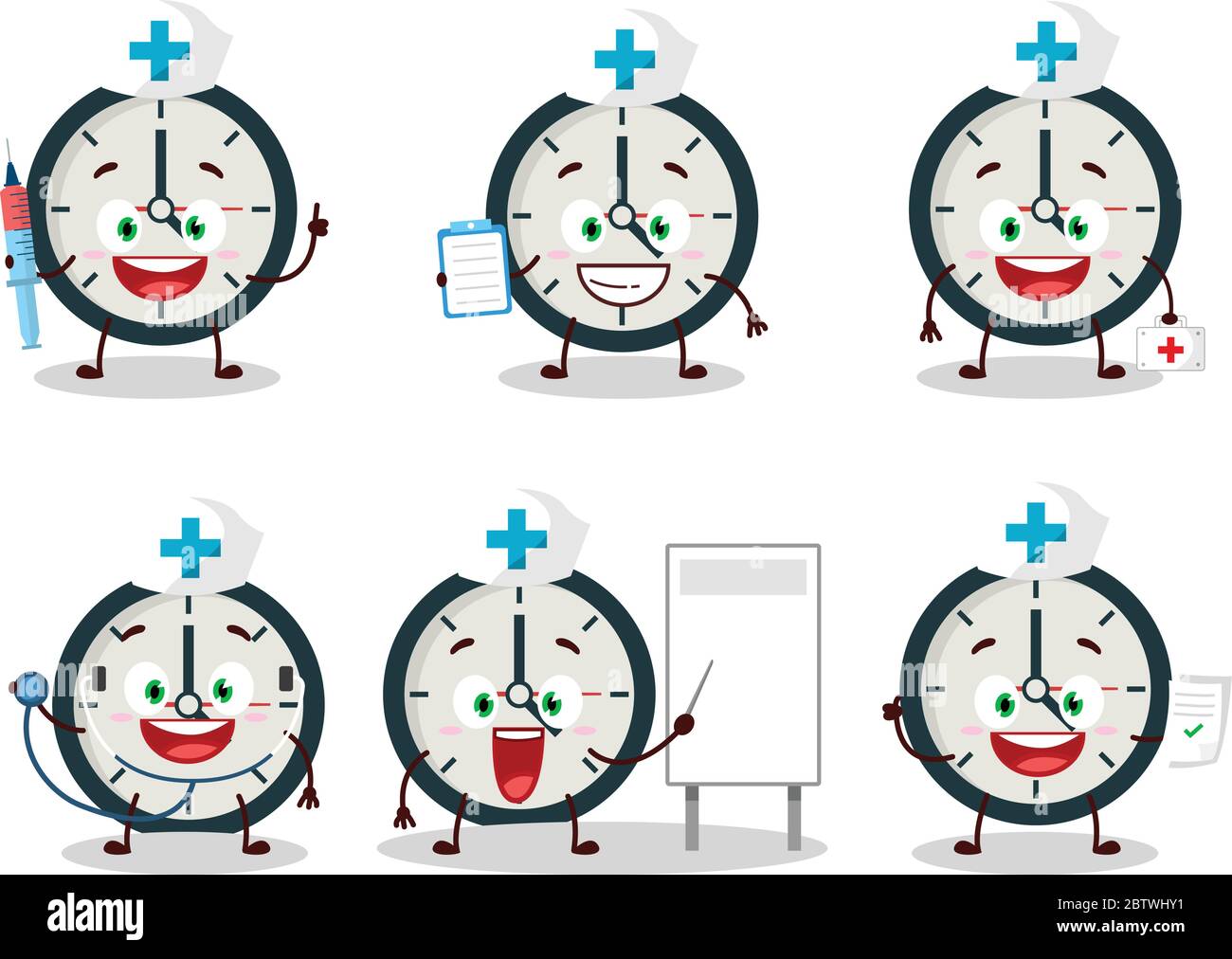 Doctor profession emoticon with clock cartoon character Stock Vector ...