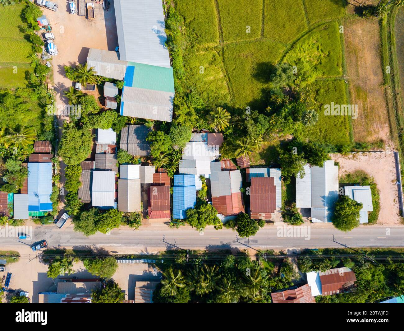 Aerial view of landscape countryside background. rural village in ...