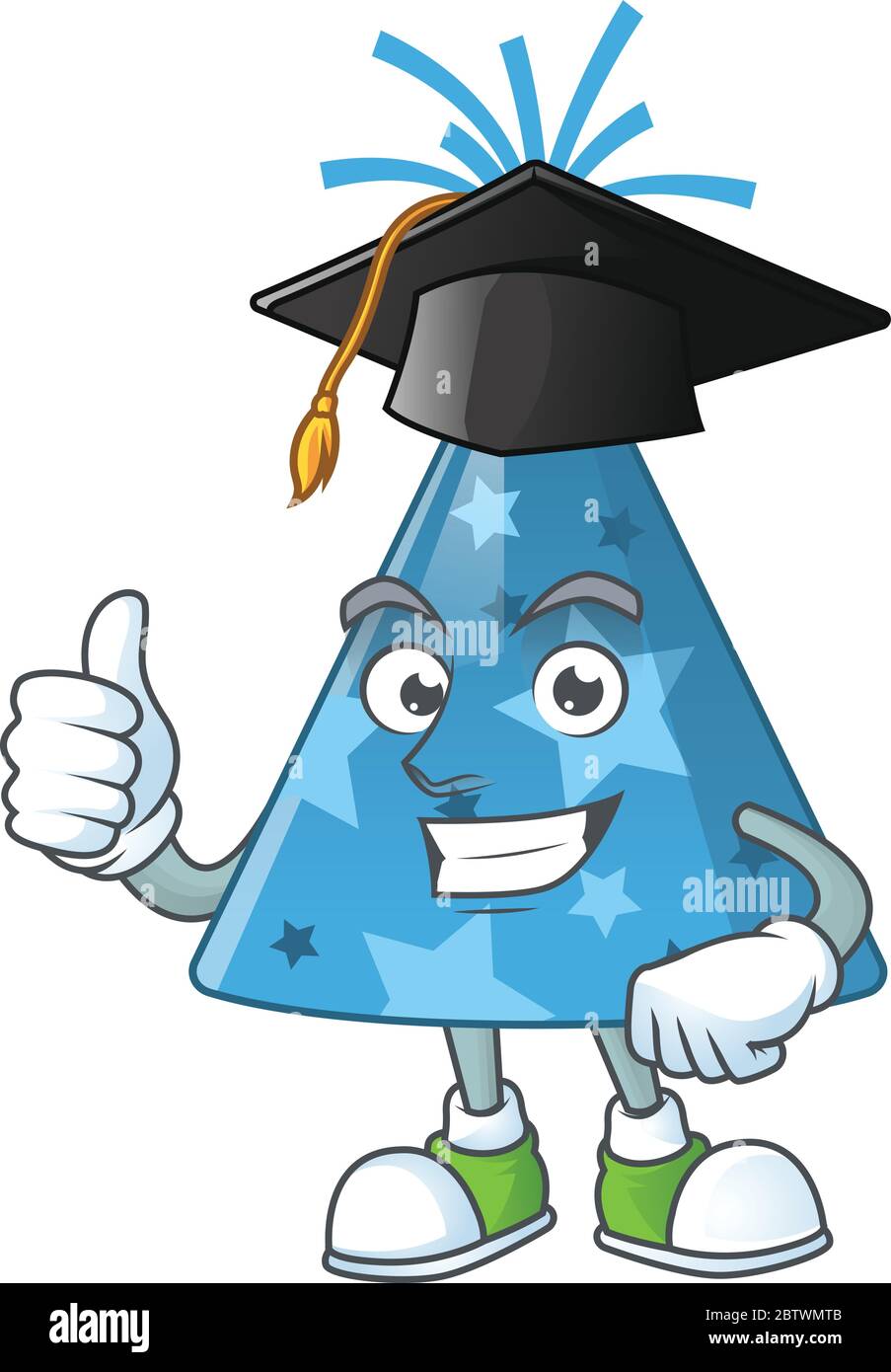 Happy face Mascot design concept of blue party hat wearing a Graduation ...