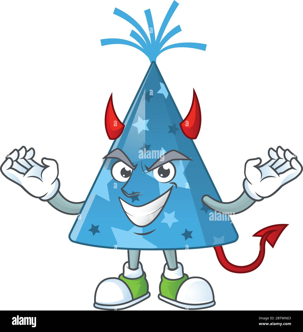 A cartoon image of blue party hat as a devil character Stock Vector ...