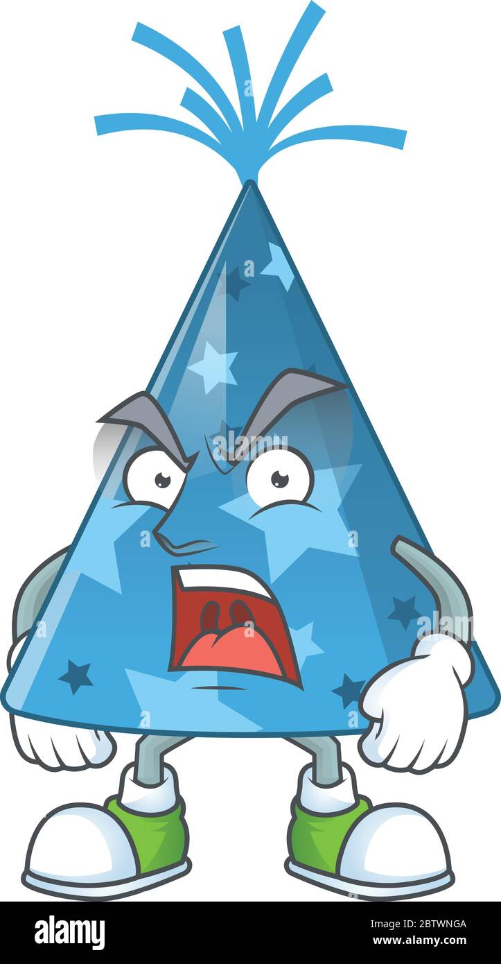 Blue party hat cartoon drawing style with angry face Stock Vector Image ...