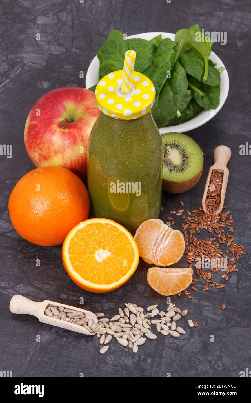 Fresh healthy smoothie from fruits and vegetables as source natural ...