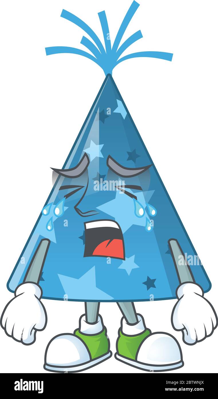 A crying blue party hat cartoon character drawing concept Stock Vector ...