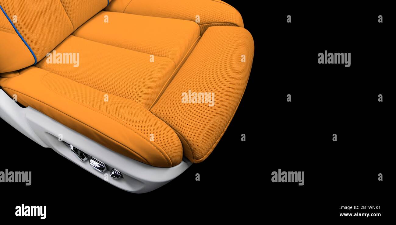 Orange leather interior of the luxury modern car. Perforated brown ...