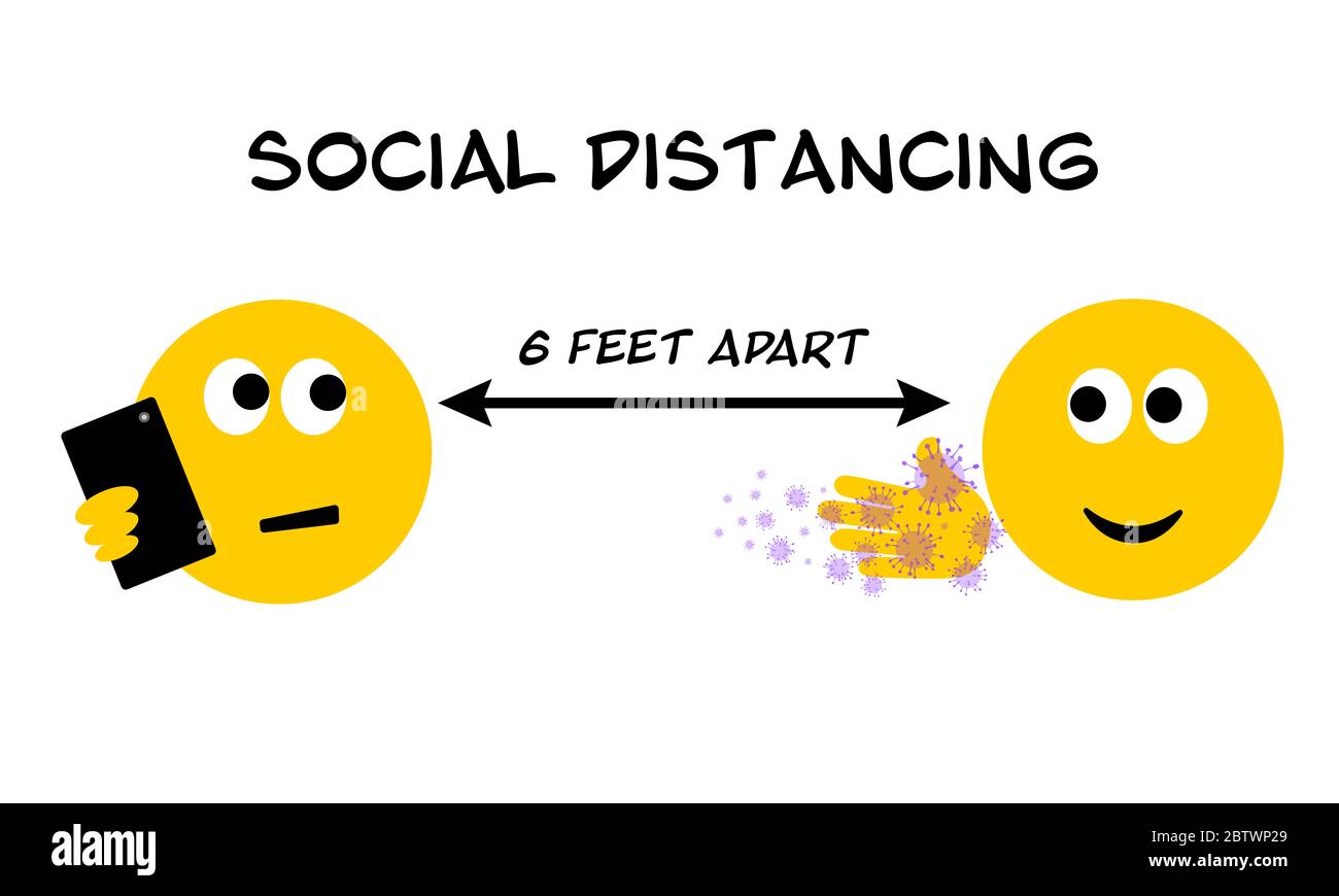 Social distancing two emoji one with virus greeting with handshake ...