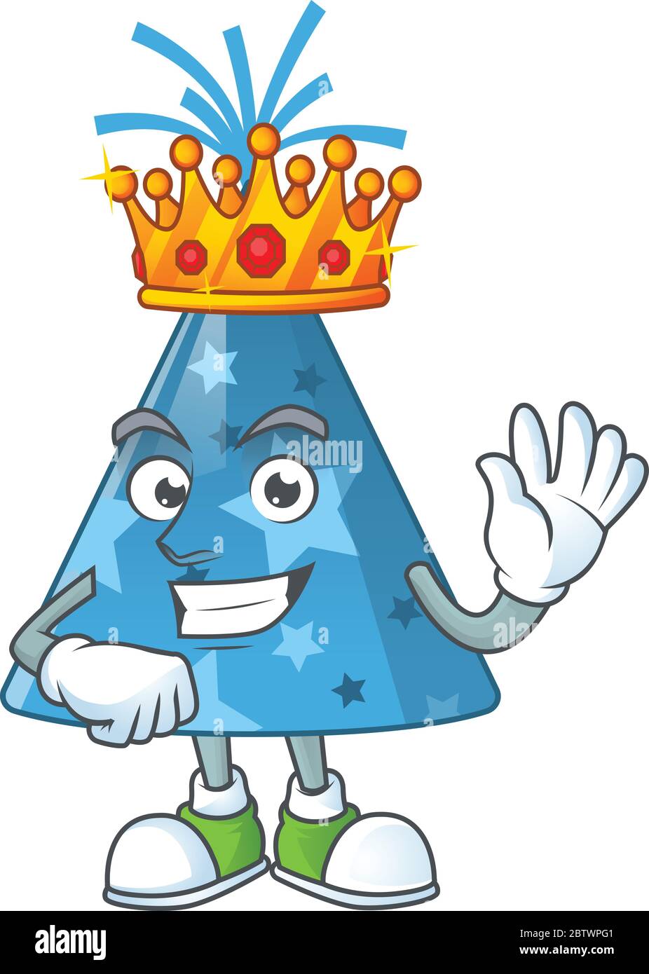 A charming King of blue party hat cartoon character design with gold ...