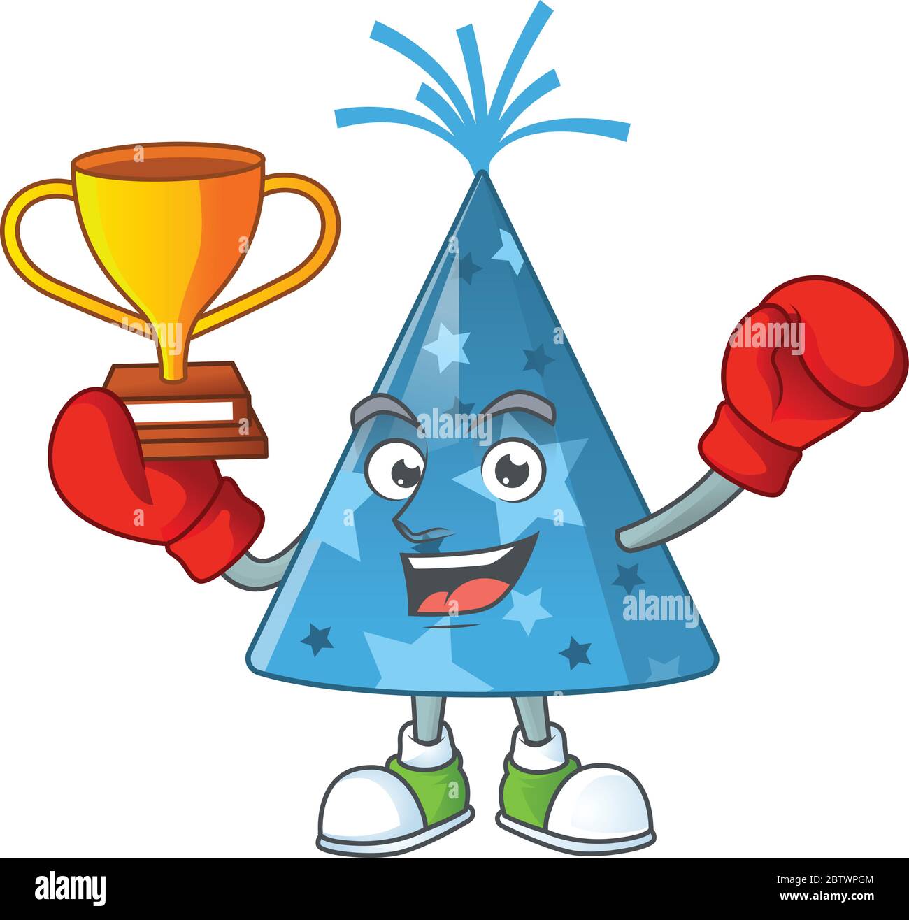Proudly face of boxing winner blue party hat cartoon character design ...