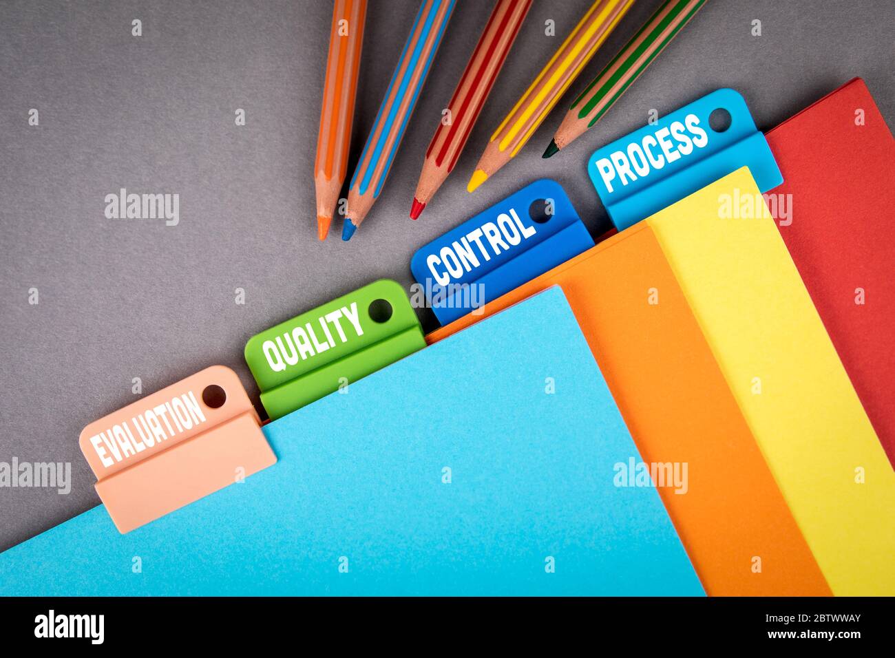 EVALUATION, QUALITY, CONTROL and PROCESS concept. Folder Register of ...