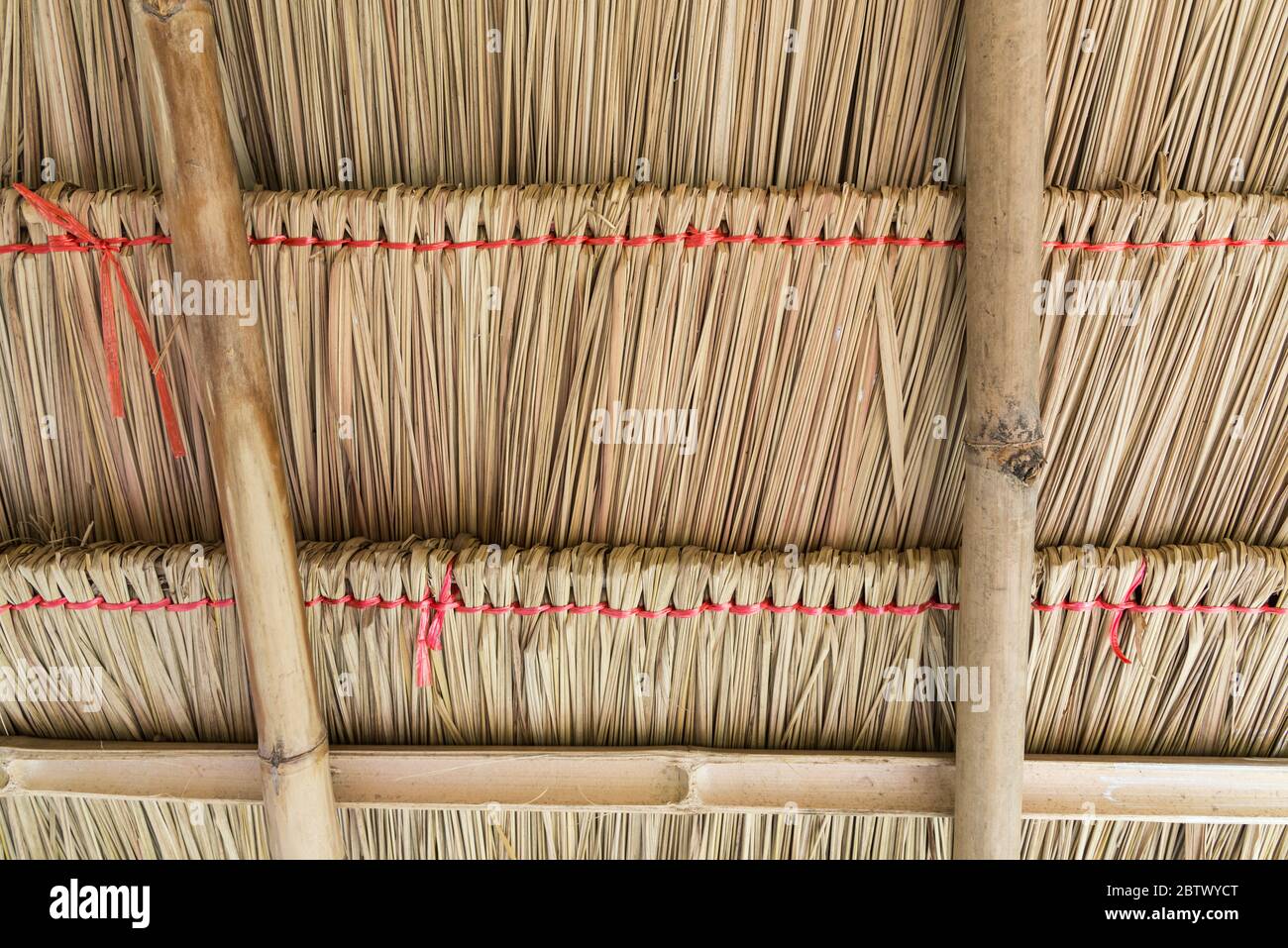 The pattern of the thatched roof with the bamboo frame inside the ...