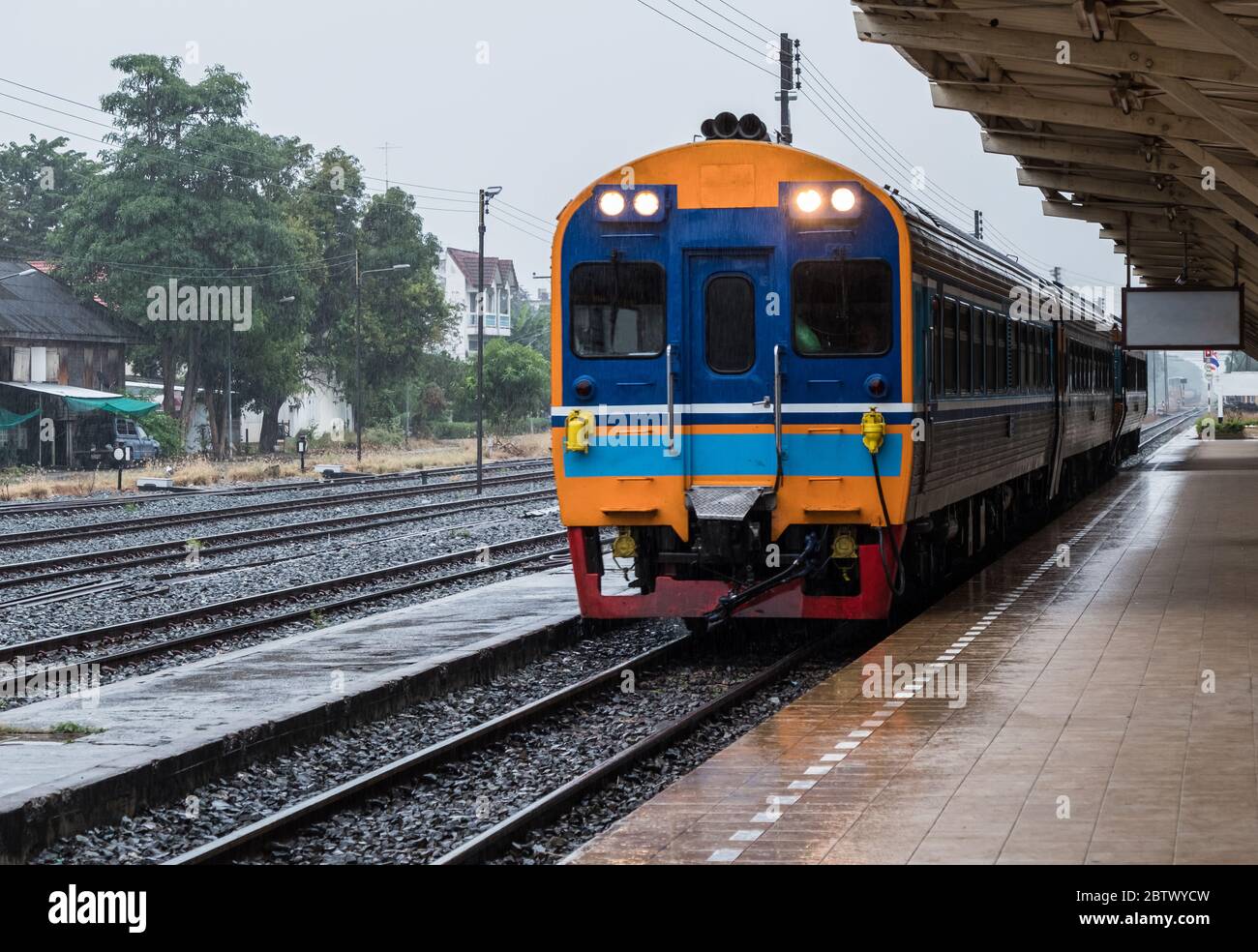 Diesel multiple unit of the special express train is arrival to the ...