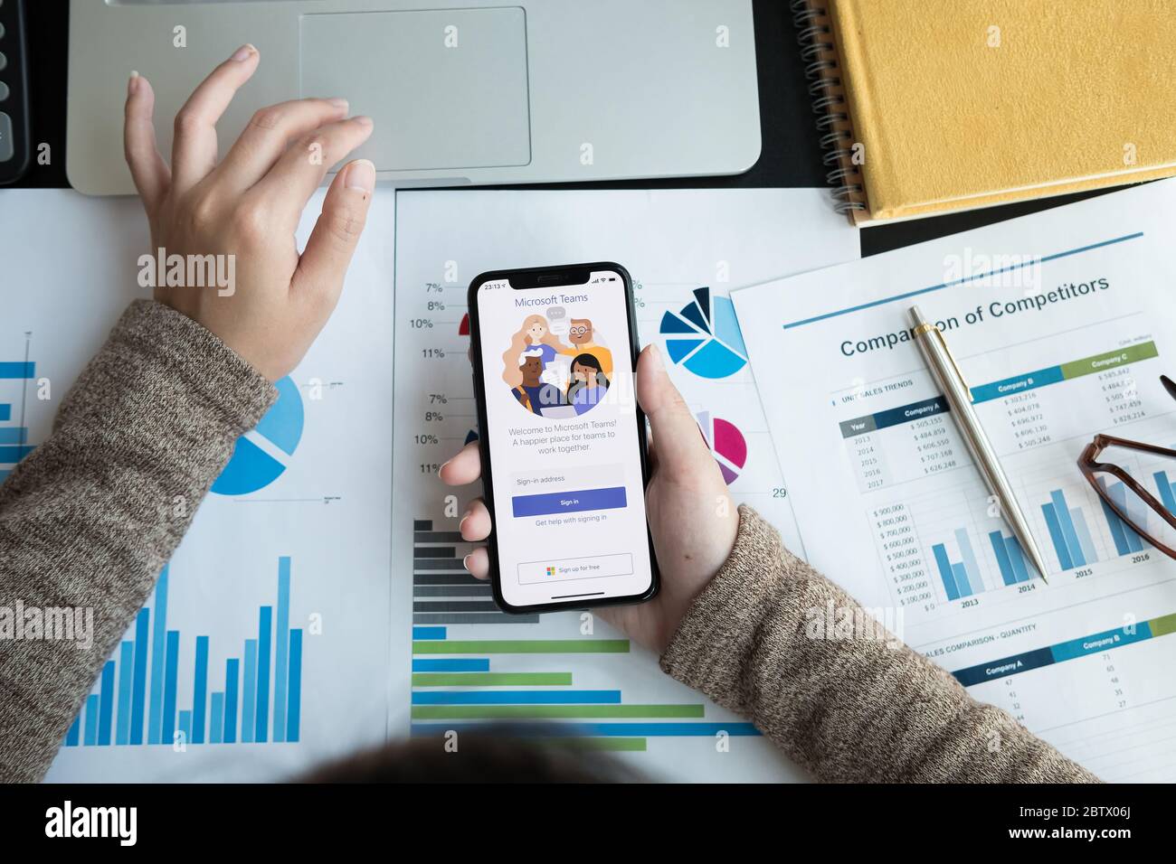 CHIANG MAI, THAILAND - APR 11, 2020 : A working from home employee is ...