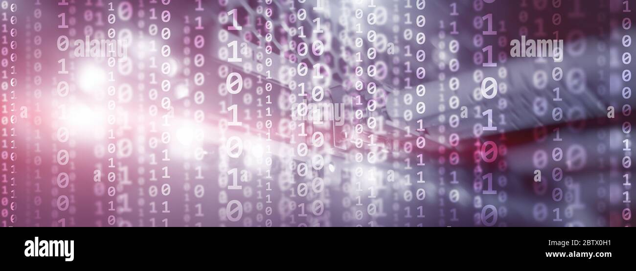 Digital Binare Code on Data Center Background. Technology Panoramic ...