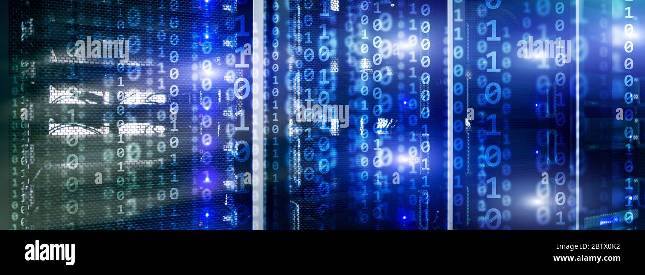 Matrix Futuristic theme multiple exposure binary numbers. Data center ...