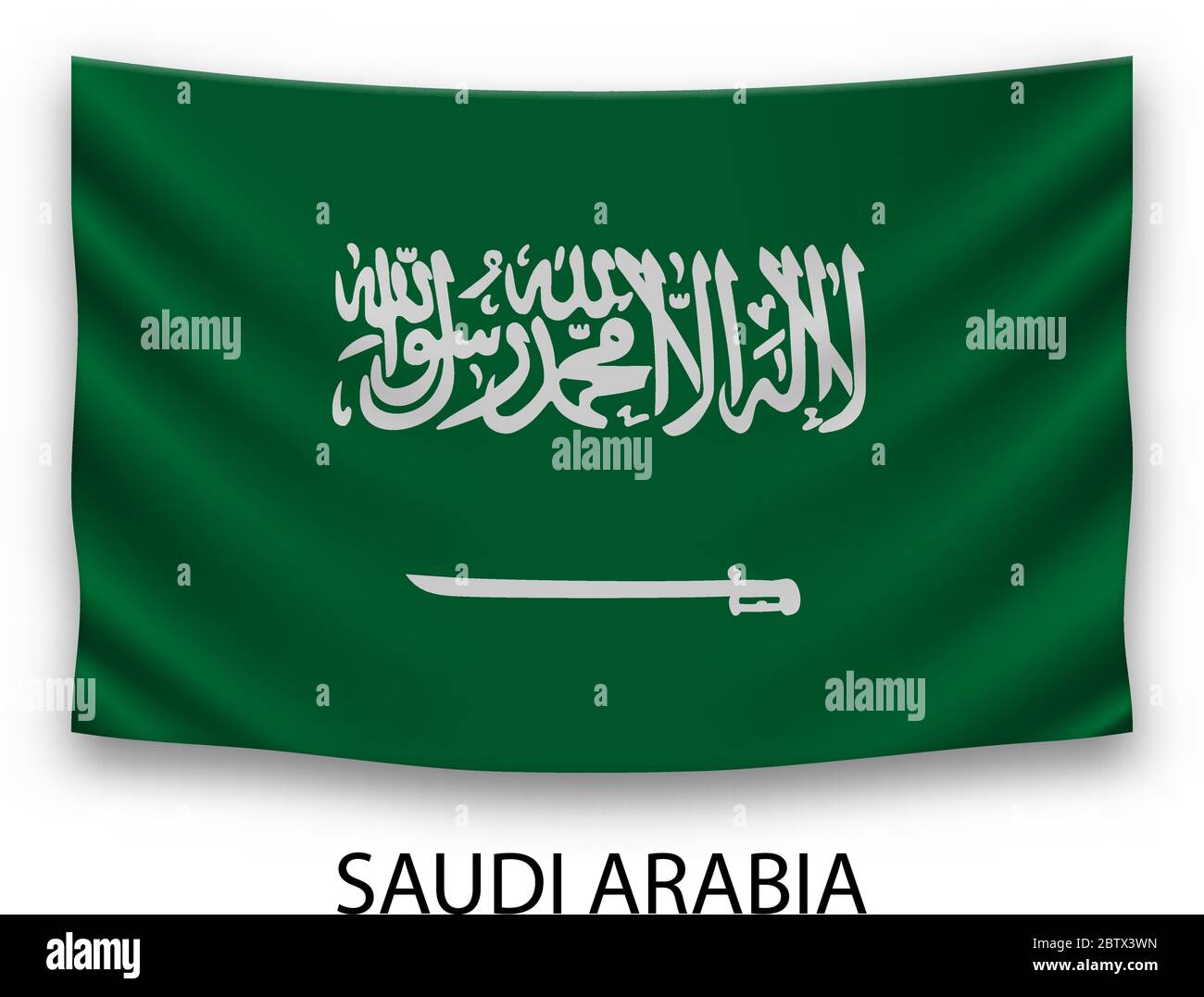 Hanging silk flag of Saudi Arabia. Vector illustration Stock Vector ...