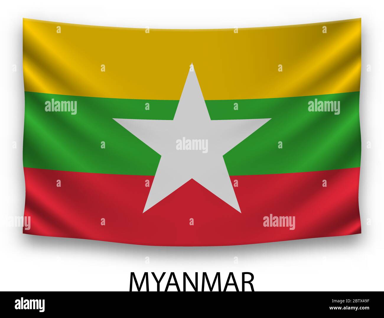 Hanging silk flag of Myanmar. Vector illustration Stock Vector Image ...