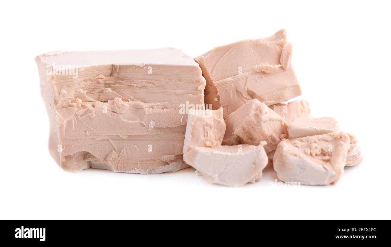 Fresh pressed yeast, isolated on white background. Compressed fresh ...