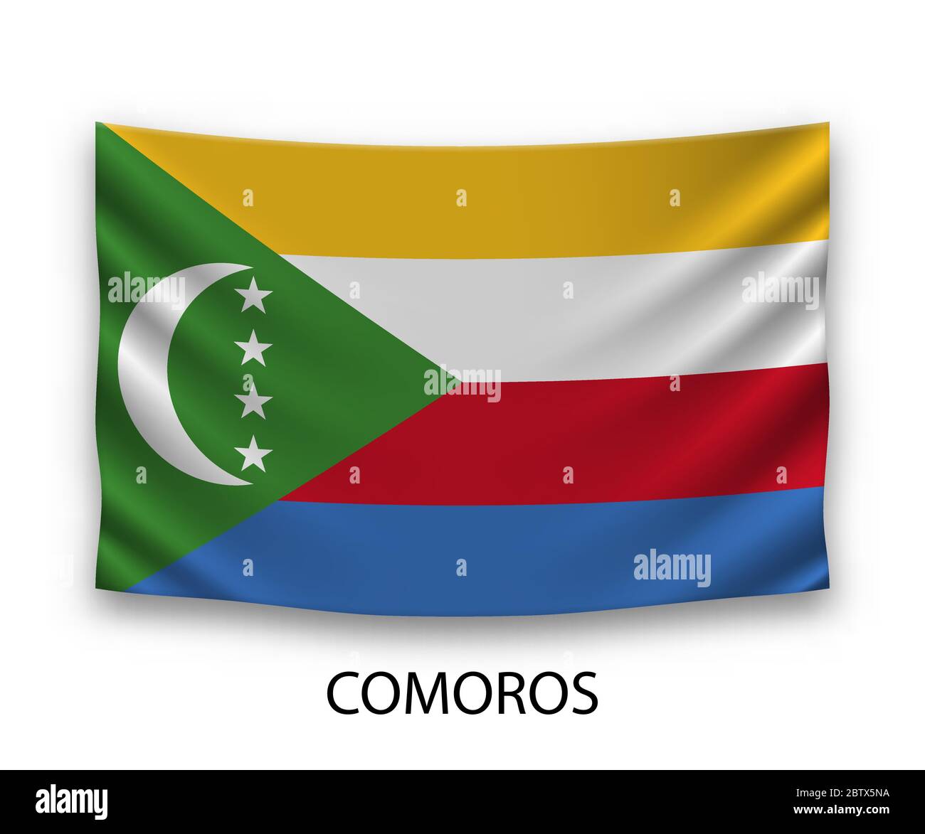 Hanging silk flag of Comoros. Vector illustration Stock Vector Image ...