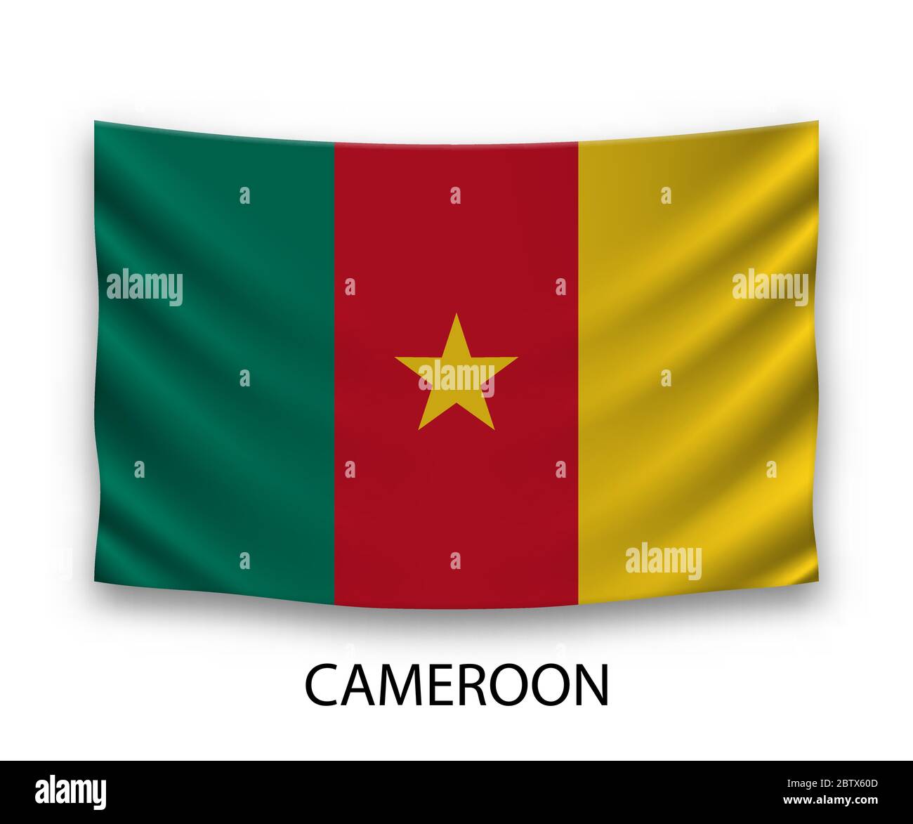 Hanging silk flag of Cameroon. Vector illustration Stock Vector Image ...
