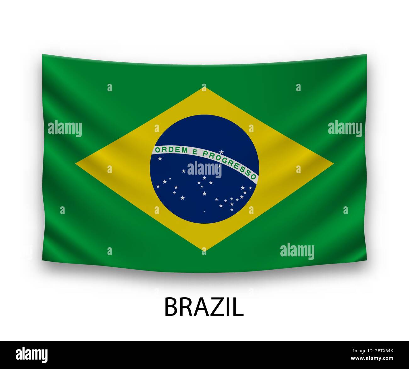 Hanging silk flag of Brazil. Vector illustration Stock Vector Image ...