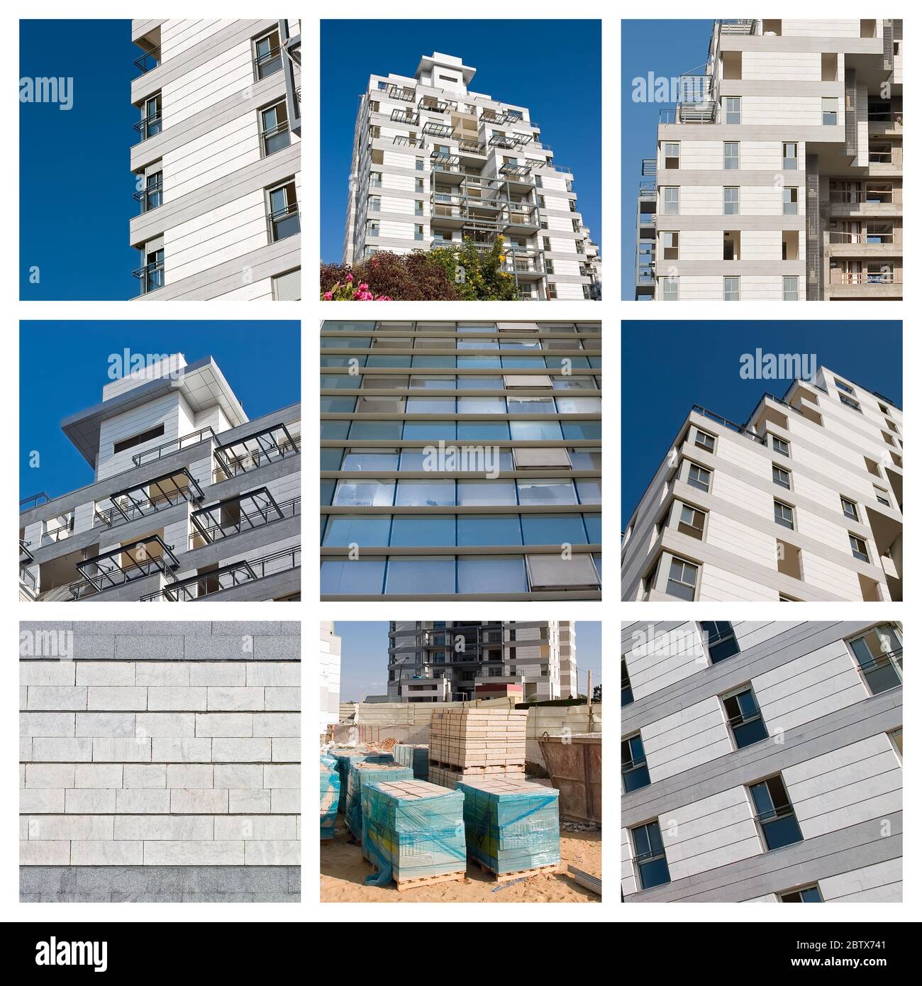 Collage residential building construction site and blue sky Stock Photo ...