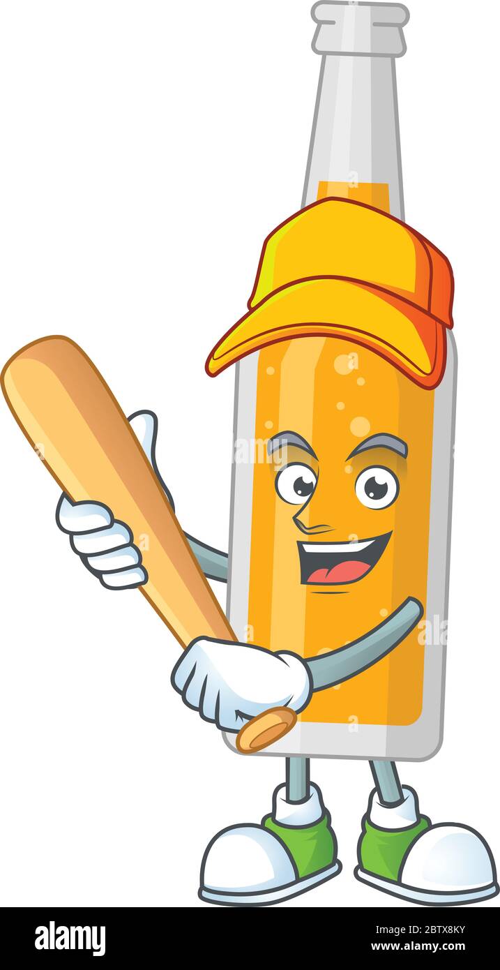 cartoon design concept of bottle of beer playing baseball with stick ...