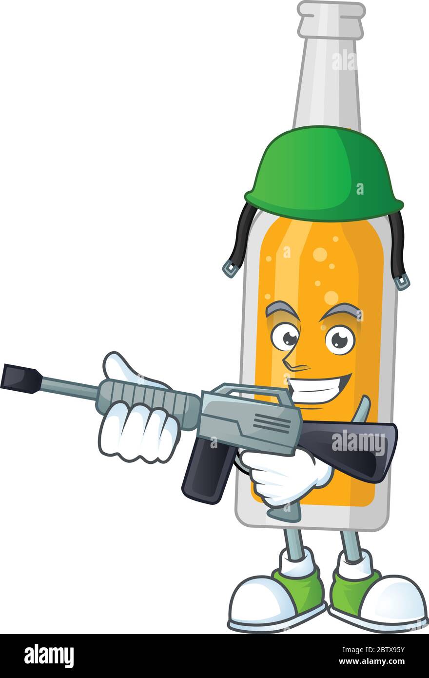 A mascot design picture of bottle of beer as a dedicated Army using ...