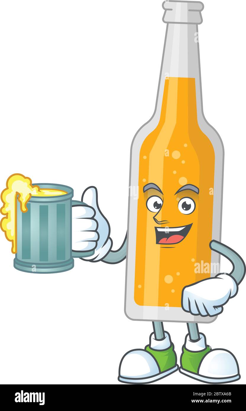 A cheerful bottle of beer cartoon mascot style toast with a glass of ...
