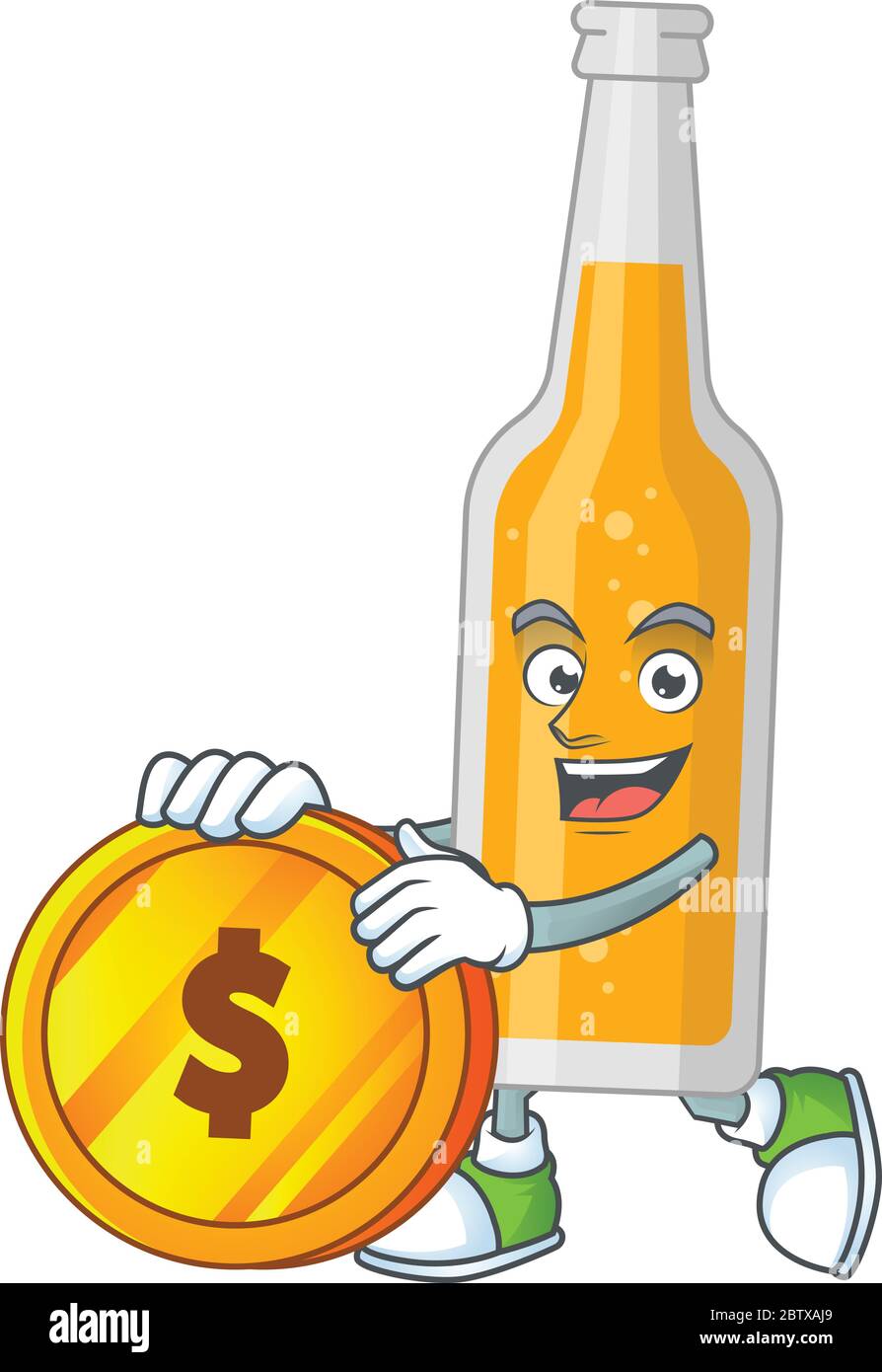 cartoon picture of bottle of beer rich character with a big gold coin ...