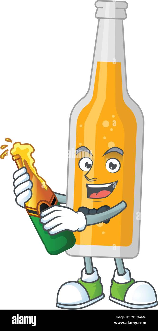 Happy face of bottle of beer cartoon design toast with a bottle of beer ...