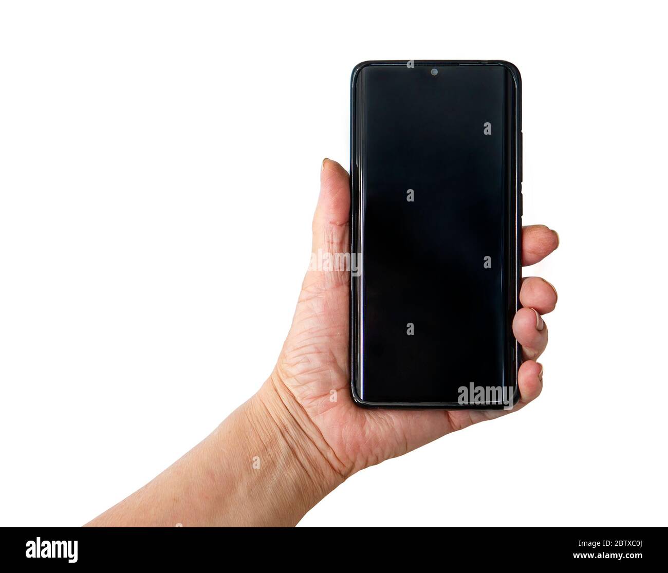 Lady using phone holding Cut Out Stock Images & Pictures - Alamy