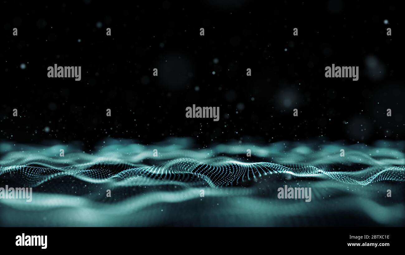 blue wave sparkle and light particle background Stock Photo - Alamy