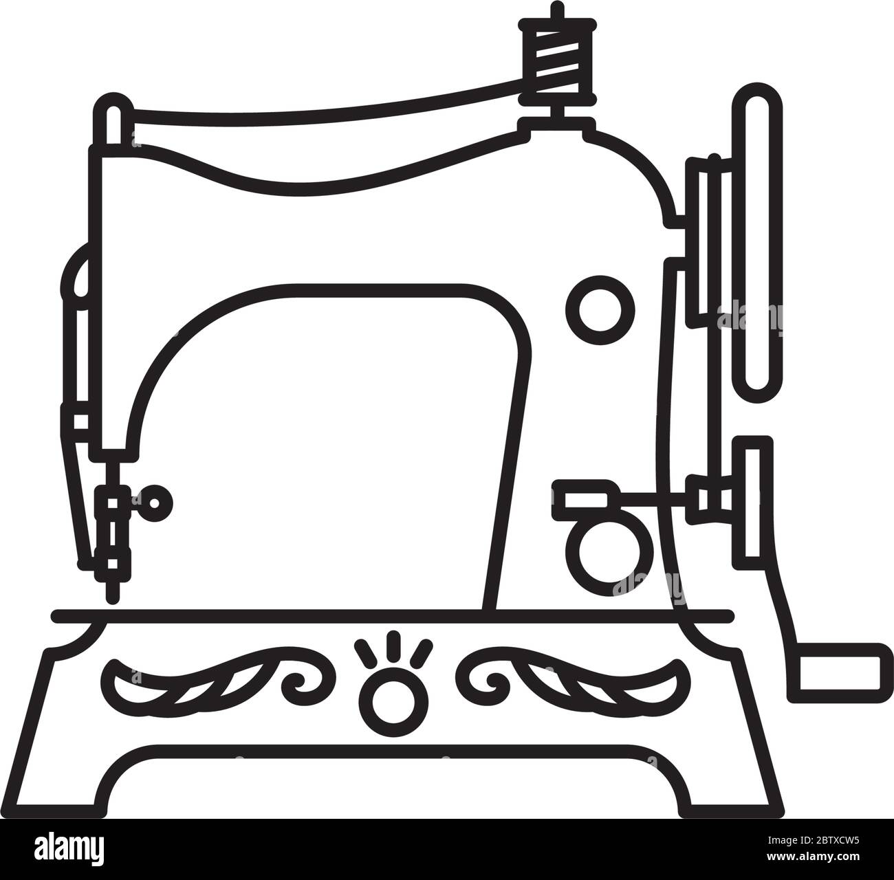 Vintage Sewing Machine Vector Line Icon Traditional Tailoring Craft