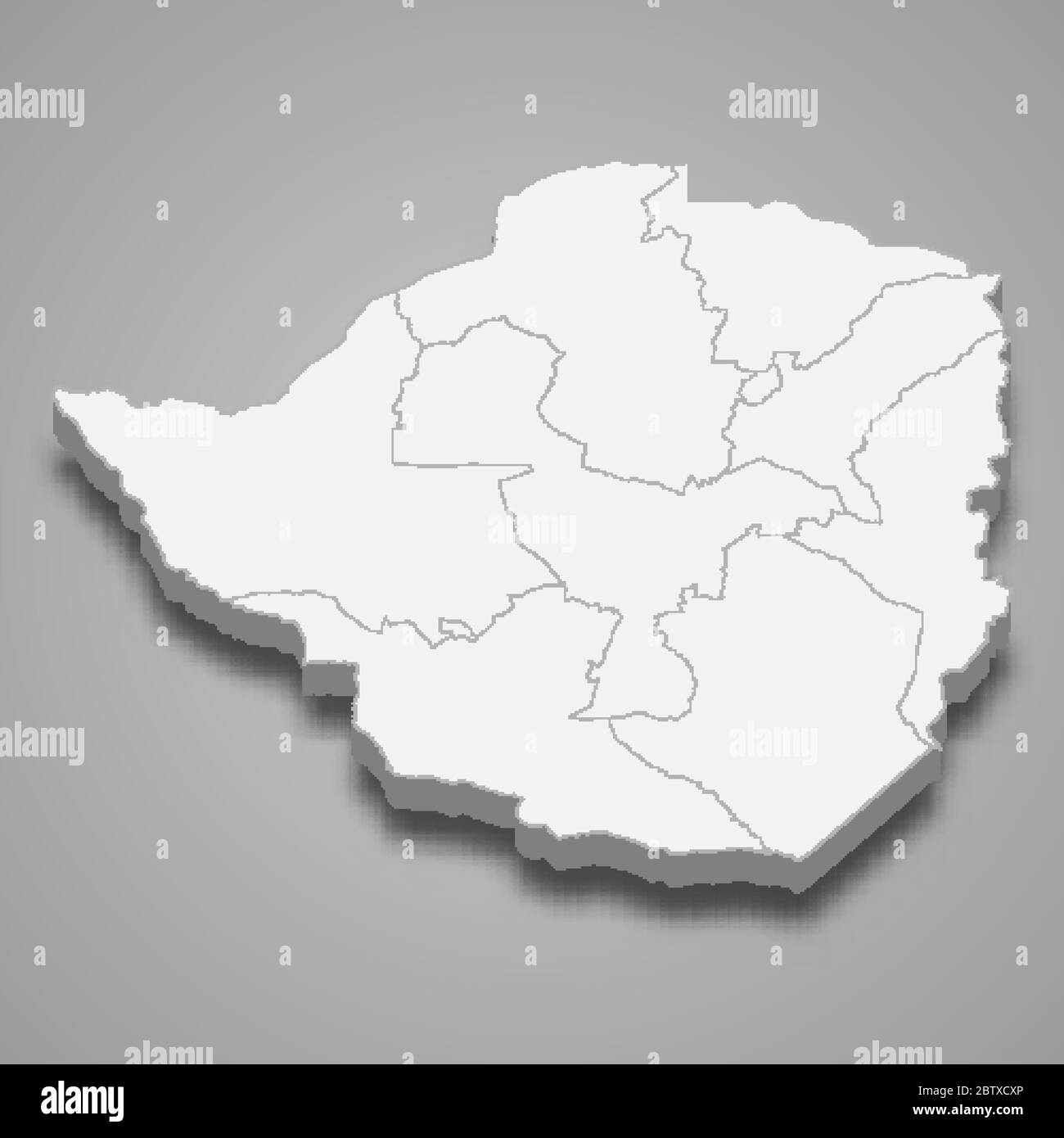 3d map of Zimbabwe with borders of regions Stock Vector Image & Art - Alamy